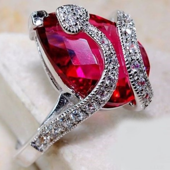 Jewelry | 4ct Natural Ruby With White Topaz Ring Silver 925 | Poshmark